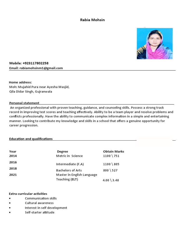 Rabia Mohsin: Teaching Qualifications & Skills | PDF | Career & Growth