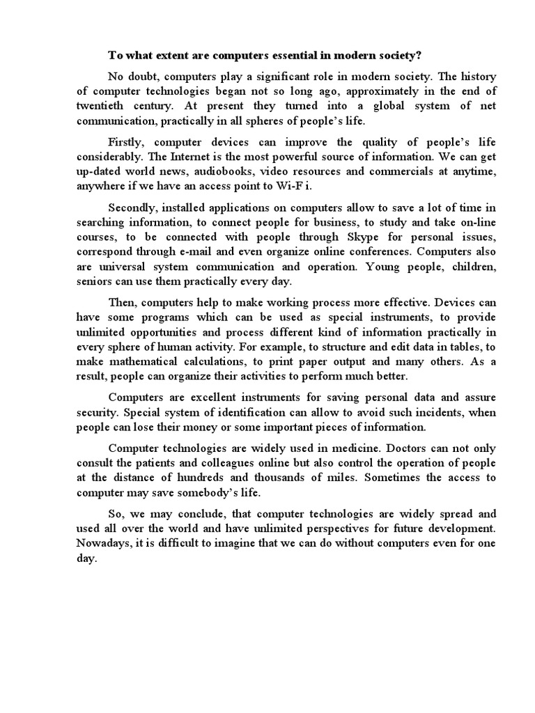 To What Extent Are Computers Essential in Modern Society | PDF