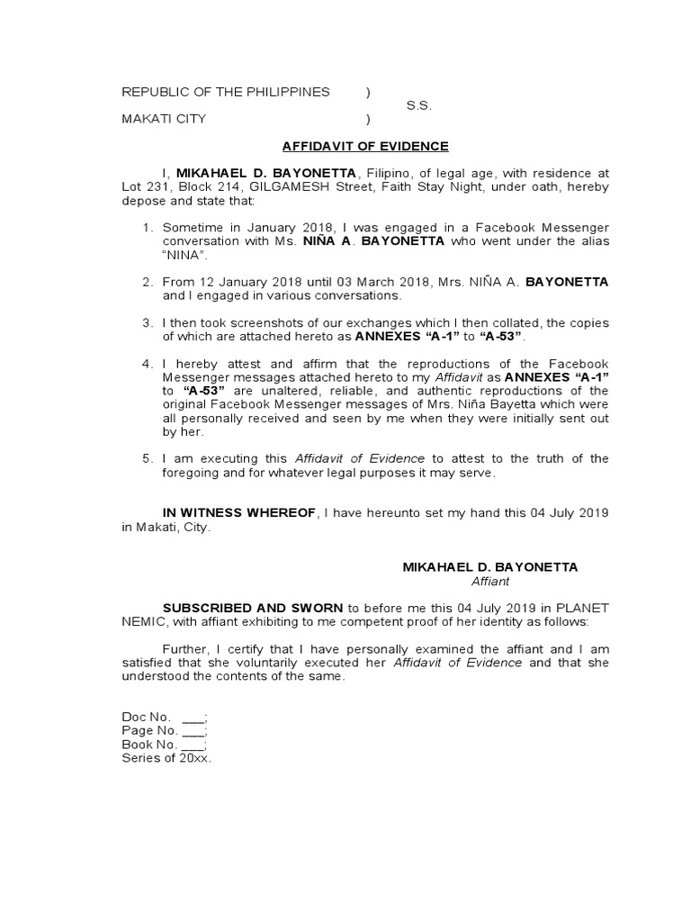 Affidavit of Evidence with Screenshots | PDF
