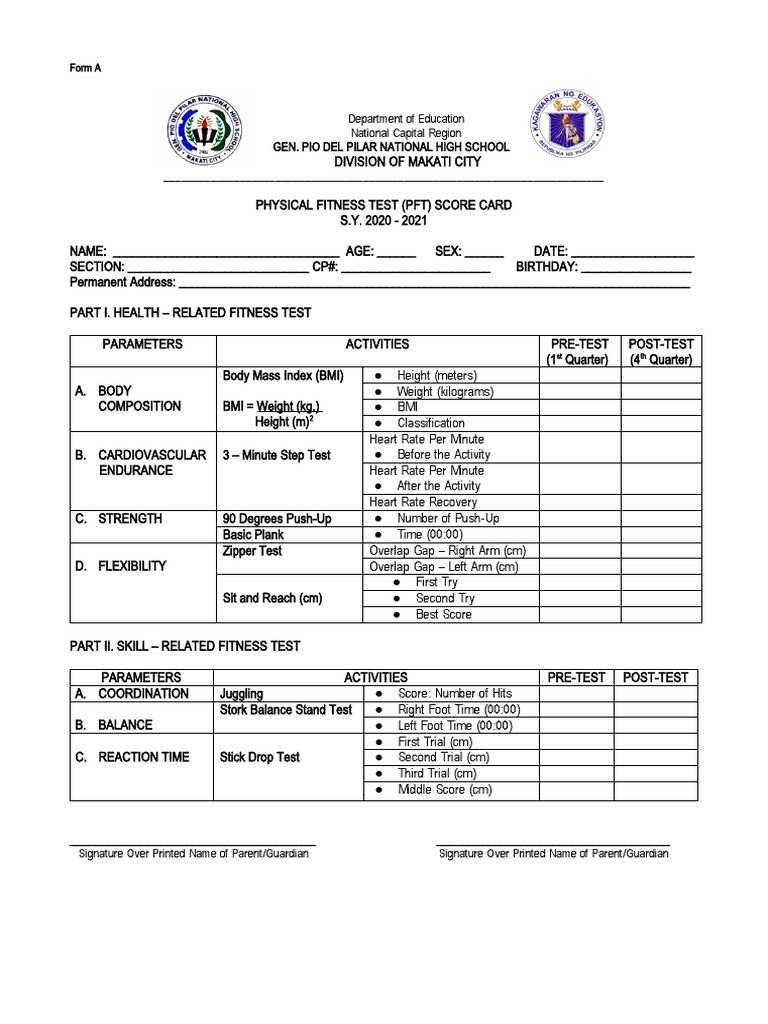 GRADE 8 ONLINE CLASS REVISED Fitness-Test-Score-Card | PDF | Management ...