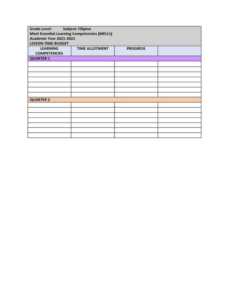 Time Budget Template | PDF | Language Arts & Discipline