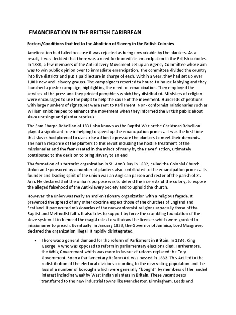 Emancipation in The British Caribbean | PDF | Abolitionism | Slavery