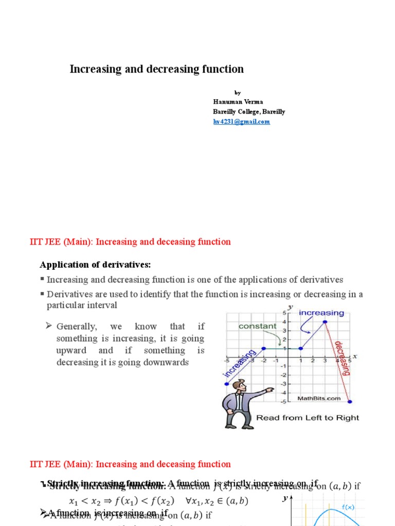 Increasing and Decreasing Functions: IIT JEE (Main) Examination | PDF | Monotonic Function ...