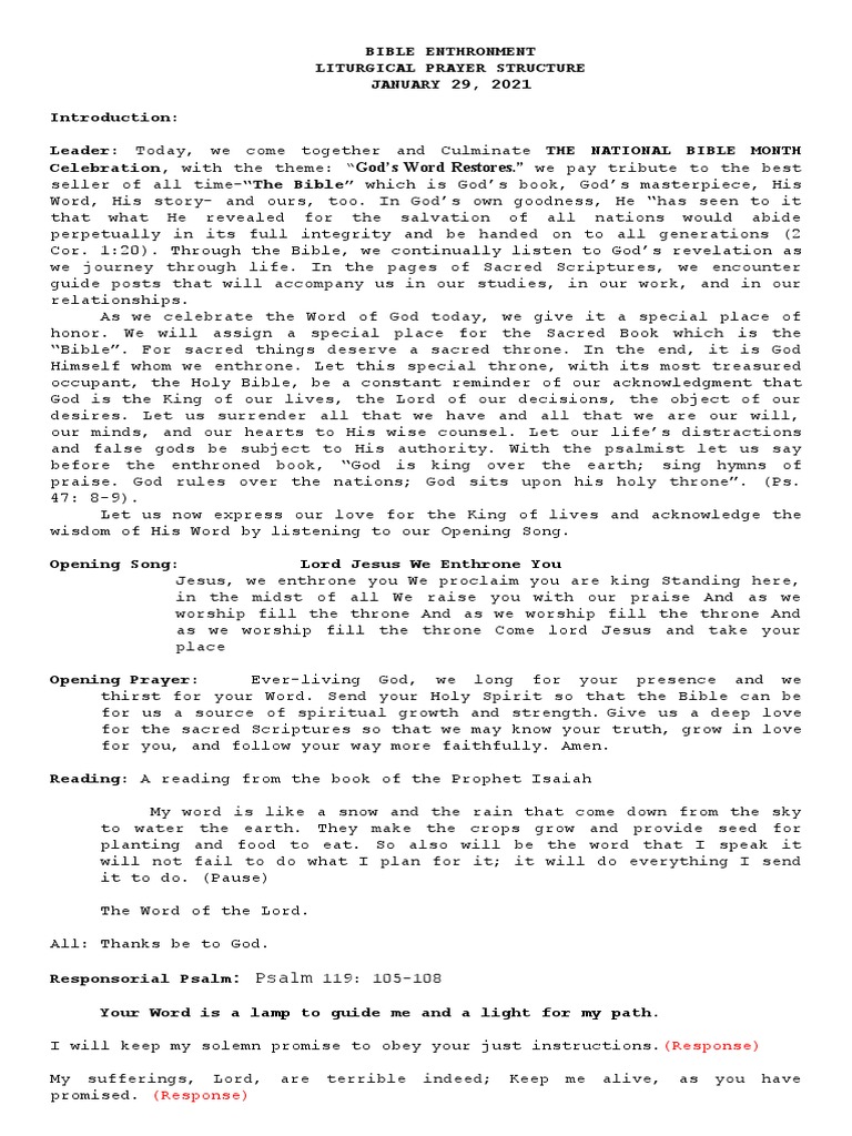 BIBLE Enthronement - Liturgical Prayer Structure 2021 | PDF | Jesus | God