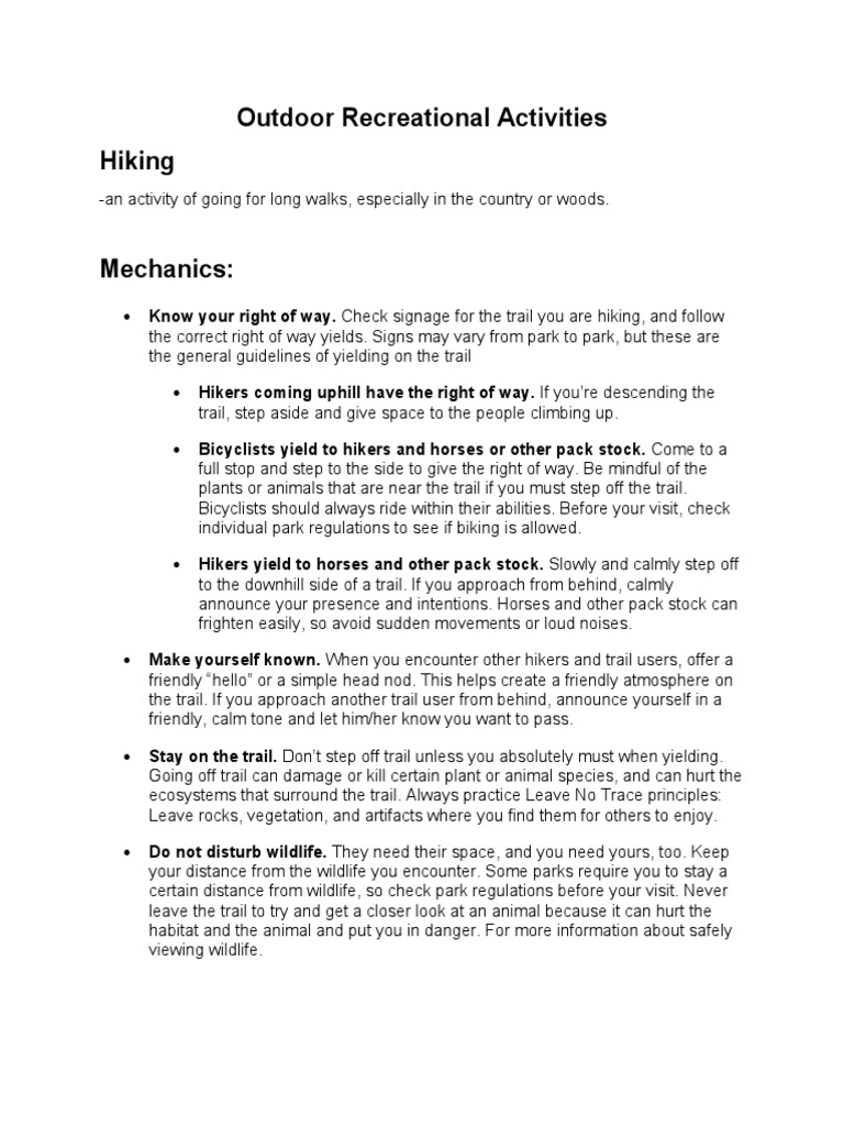 Outdoor Recreational Activities | PDF | Trail | Hiking