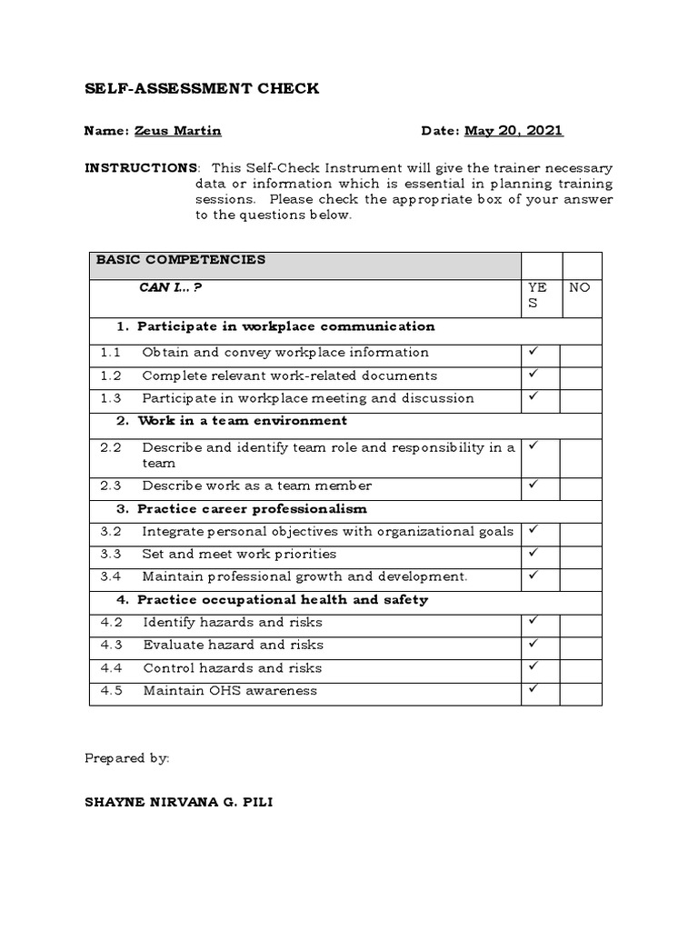 2 Self Assessment Check | PDF | Occupational Safety And Health | Risk