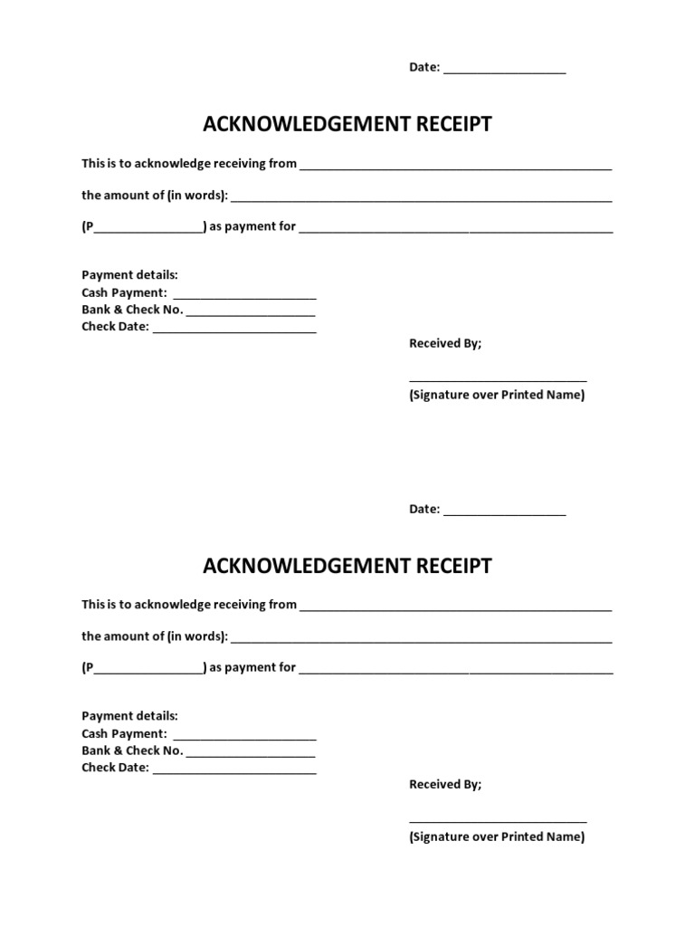 Cash Receipt Acknowledgement