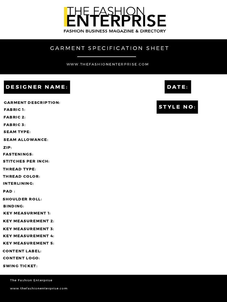 Garment Specification Sheet Template | PDF