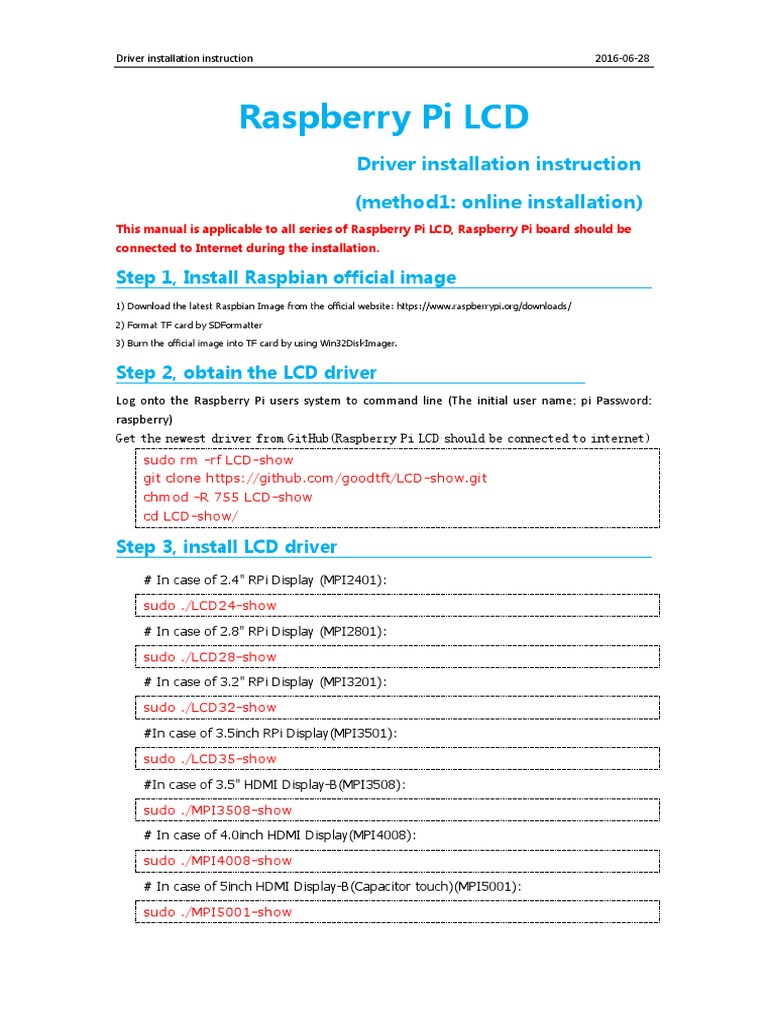 Raspberry Pi LCD driver installation instructions | PDF | Utility Software | Operating System ...