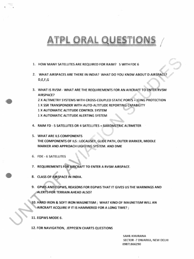 Sahil Khurana ATPL Oral | PDF