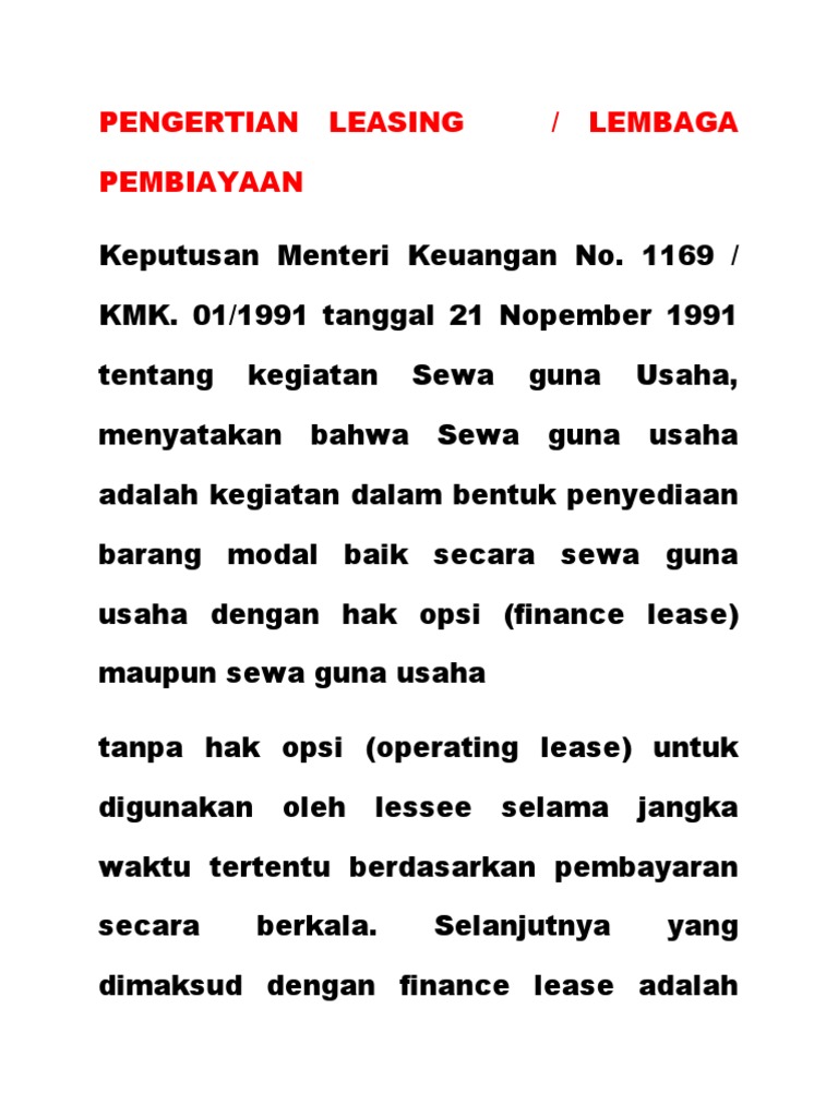 Pengertian dan Manfaat Leasing | PDF | Hukum