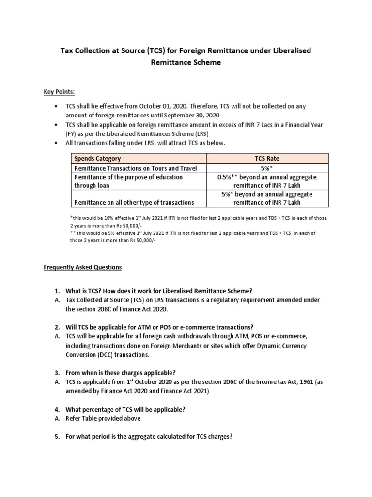 Tax Collection at Source (TCS) For Foreign Remittance Under Liberalised ...