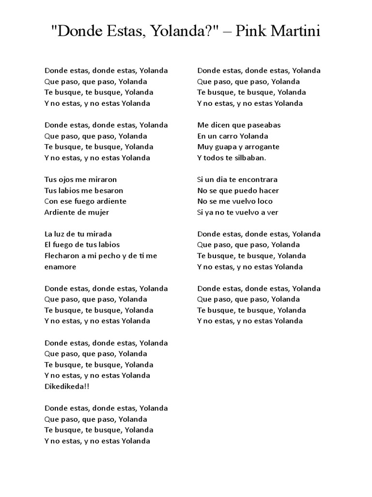 Donde Estas Yolonda PAROLES | PDF