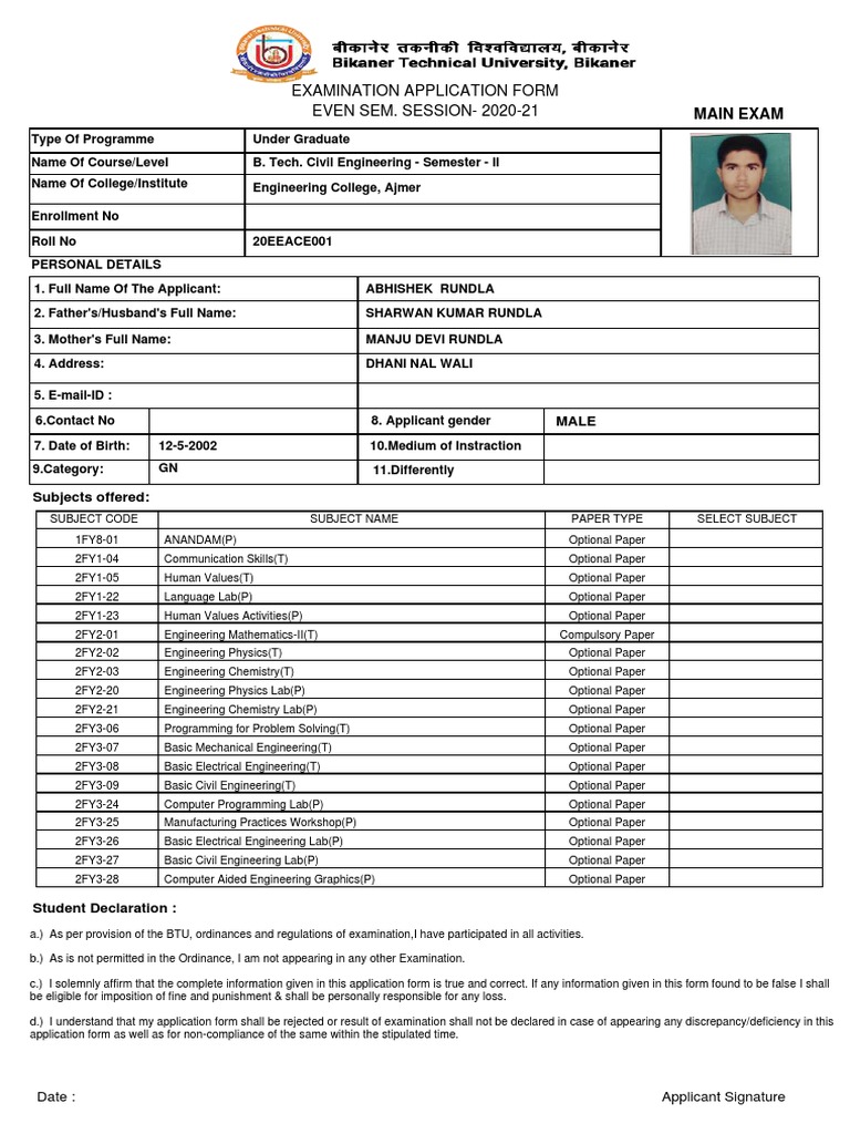 2021WEB0665-15!07!21-BTU - Exam Form - B.tech II Sem. (Main) - All ...