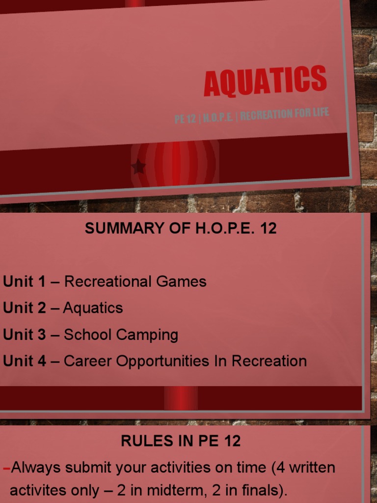 Aquatics: Pe 12 - H.O.P.E. - Recreation Fo R Life | PDF | First Aid ...