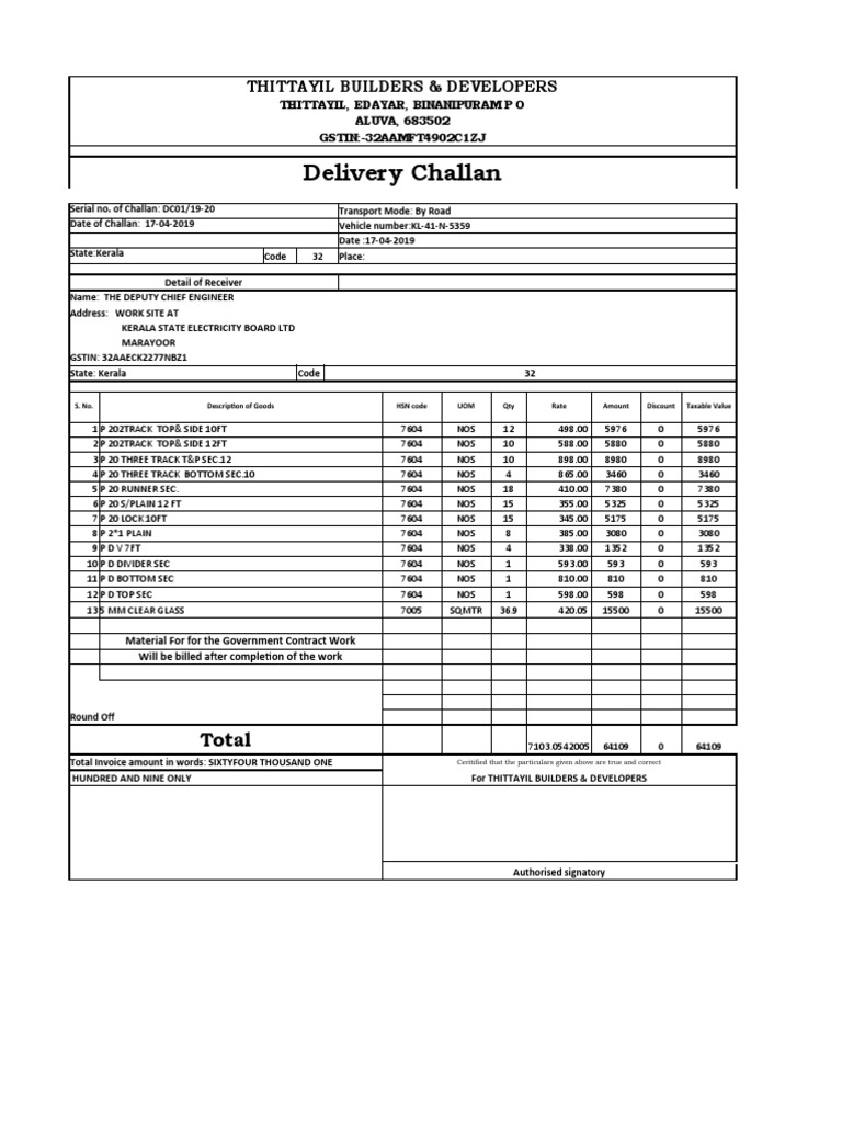 Delivery Challan: Total | Download Free PDF | Transport | Business