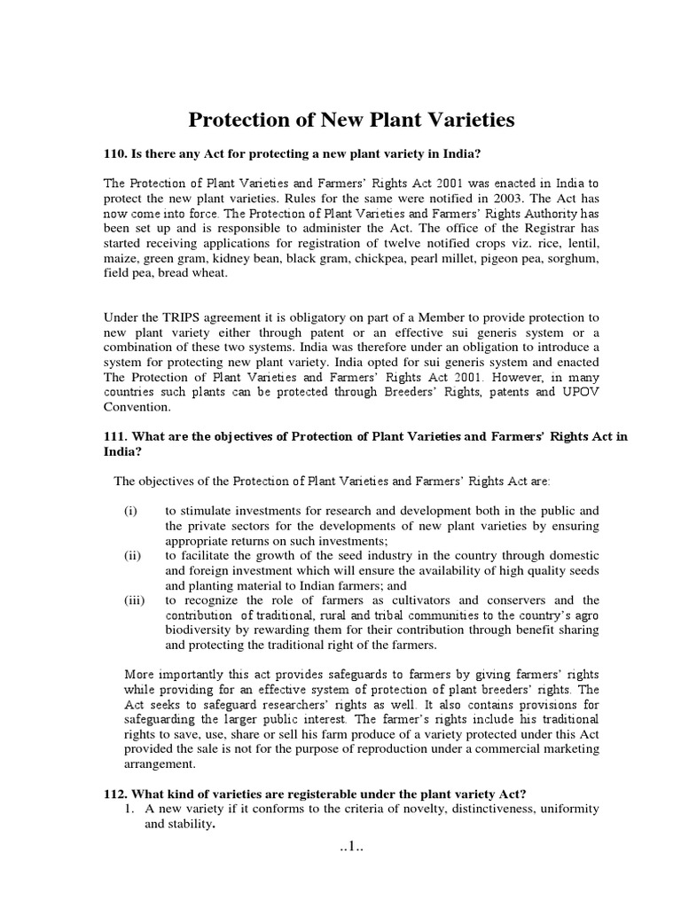 The Protection of New Plant Varieties: An Overview of India's ...