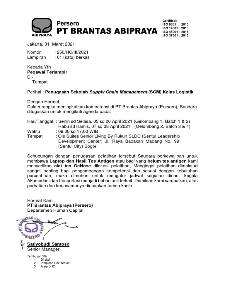 Surat Penugsan Supply Chain Management (SCM) Kelas Logistik - Rev 2 | PDF