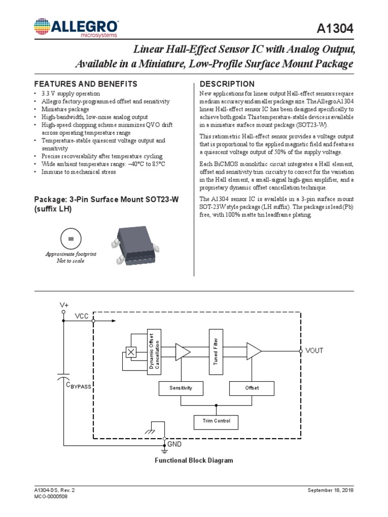 Linear Hall-Effect Sensor IC With Analog Output, Available in A ...
