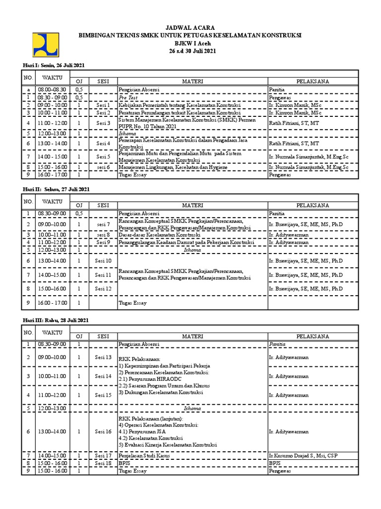 BJKW 1 Aceh 26 SD 30 Juli 2021 (1 Kelas) FINAL - 1 | PDF