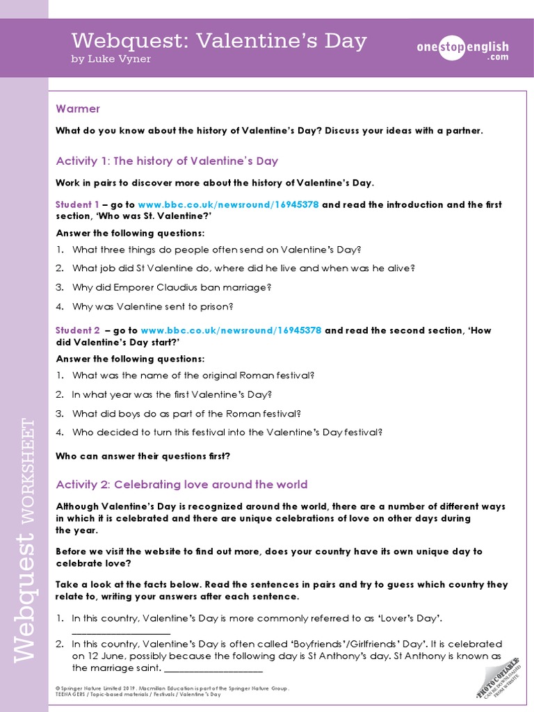 Valentines Day Webquest Worksheet | PDF | Valentine's Day