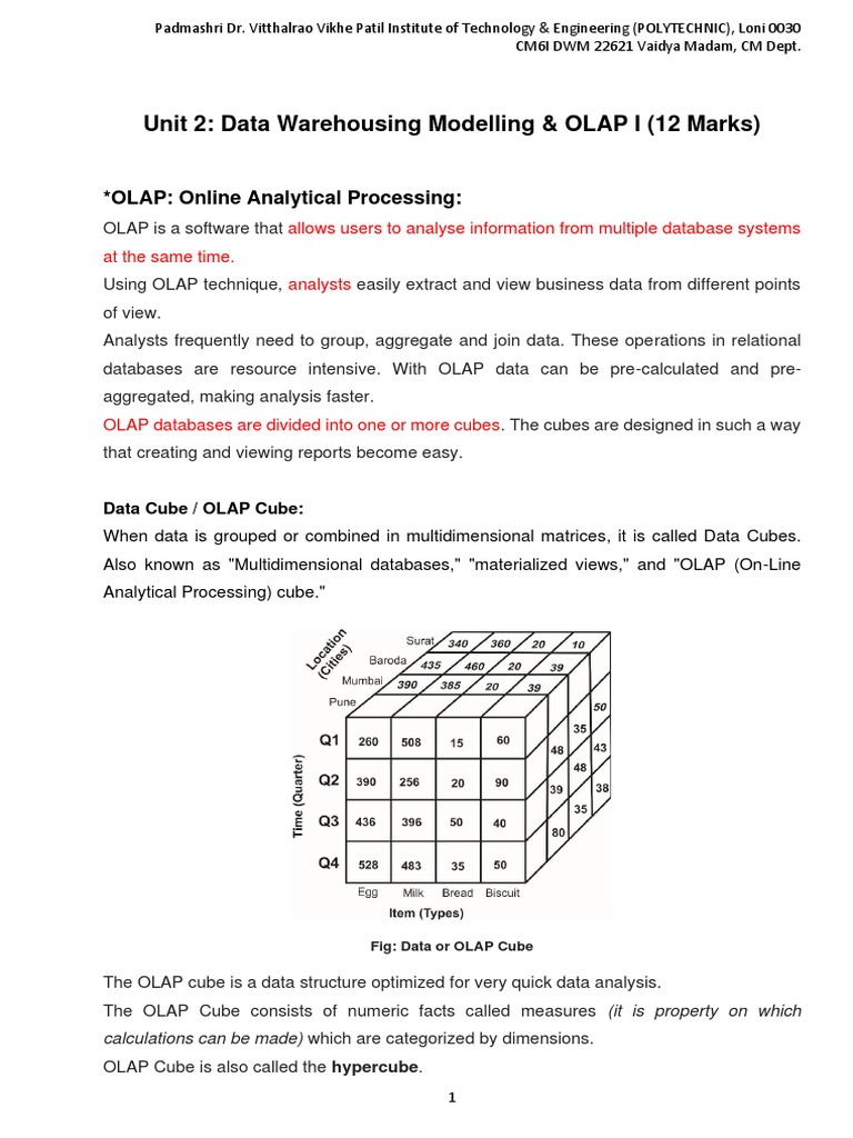 DWM Unit 2. Data Warehousing Modeling & OLAP I | PDF | Data Warehouse ...