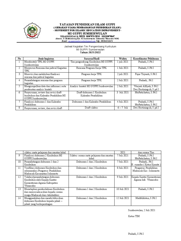 Jadwal Kegiatan TPK | PDF