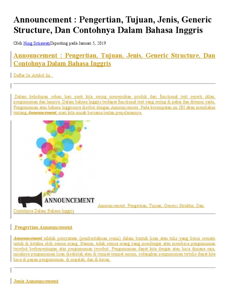 Arti dan Struktur Announcement dalam Bahasa Inggris | PDF