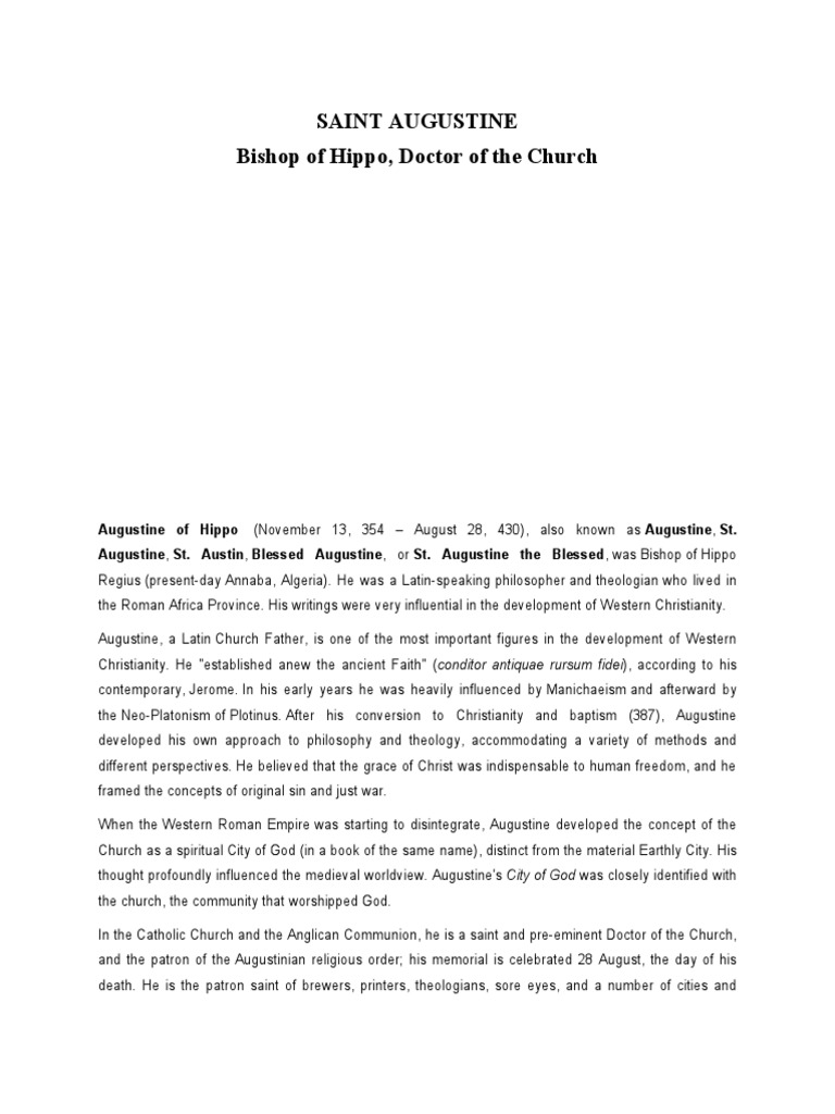 Saint Augustine Bishop of Hippo, Doctor of The Church | PDF | Augustine ...