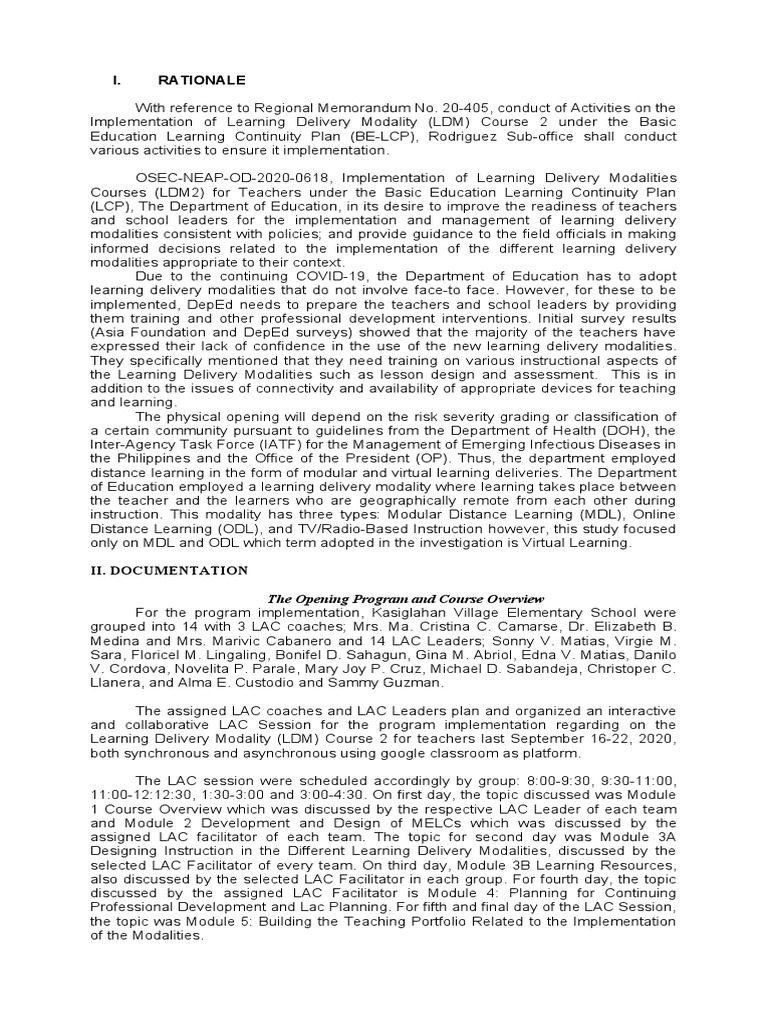 Acr Lac Sample | PDF | Distance Education | Teachers