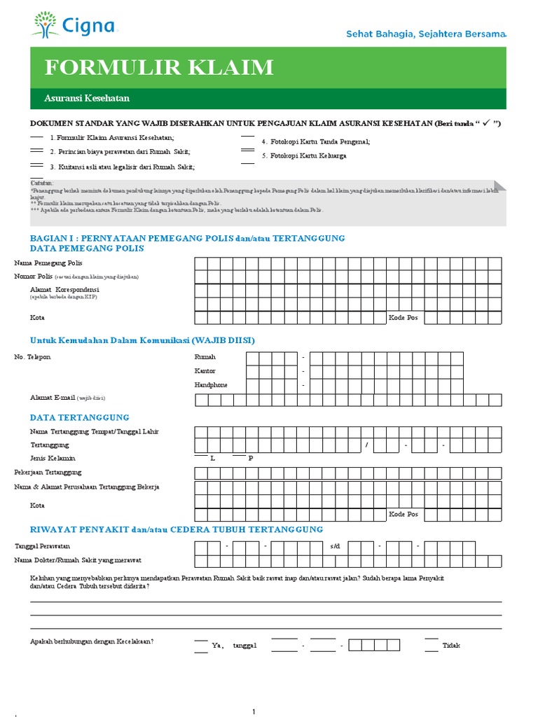 Formulir Klaim Asuransi Kesehatan | PDF