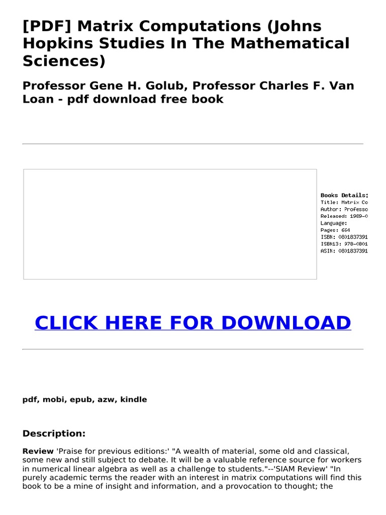 Click Here For Download: (PDF) Matrix Computations (Johns Hopkins Studies in The Mathematical ...