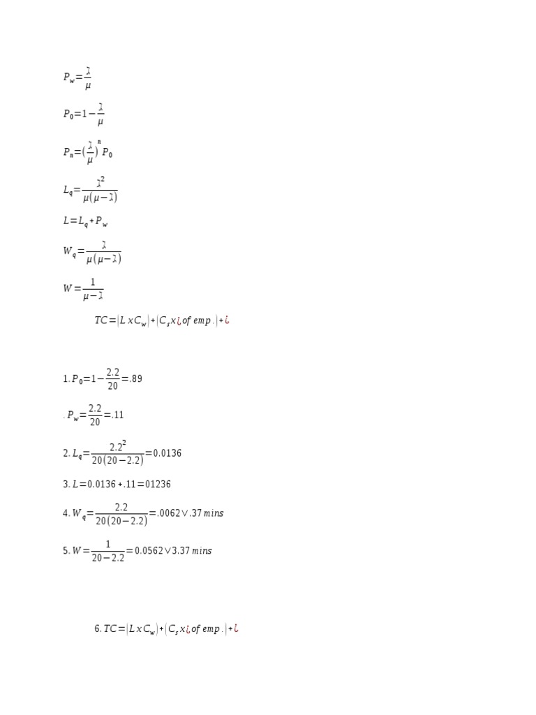 Queueing Theory Calculations and Costs | PDF | Teaching Methods & Materials | Science & Mathematics