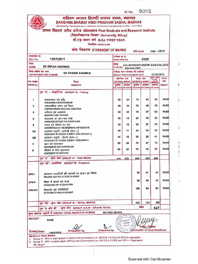 Bed Marksheet Certificate All | PDF