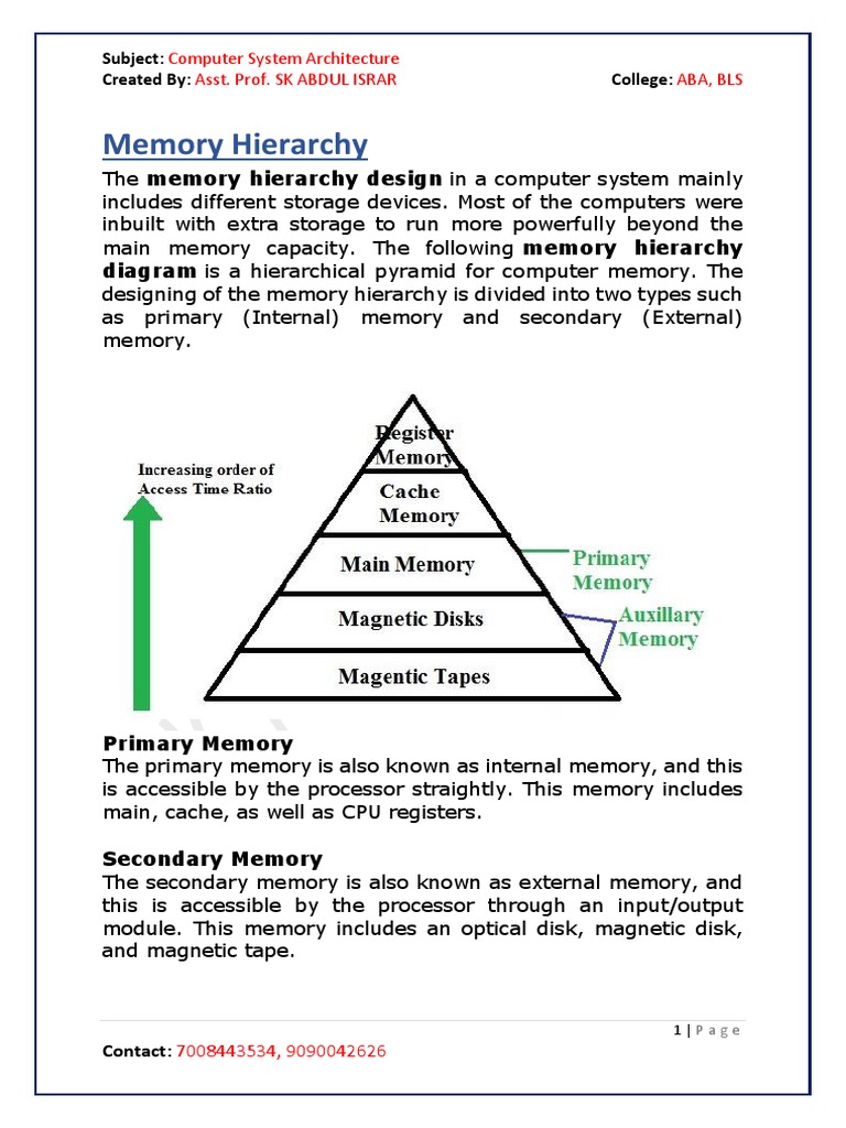 Memory Hierarchy: Memory Hierarchy Design in A Computer System Mainly | Download Free PDF | Cpu ...