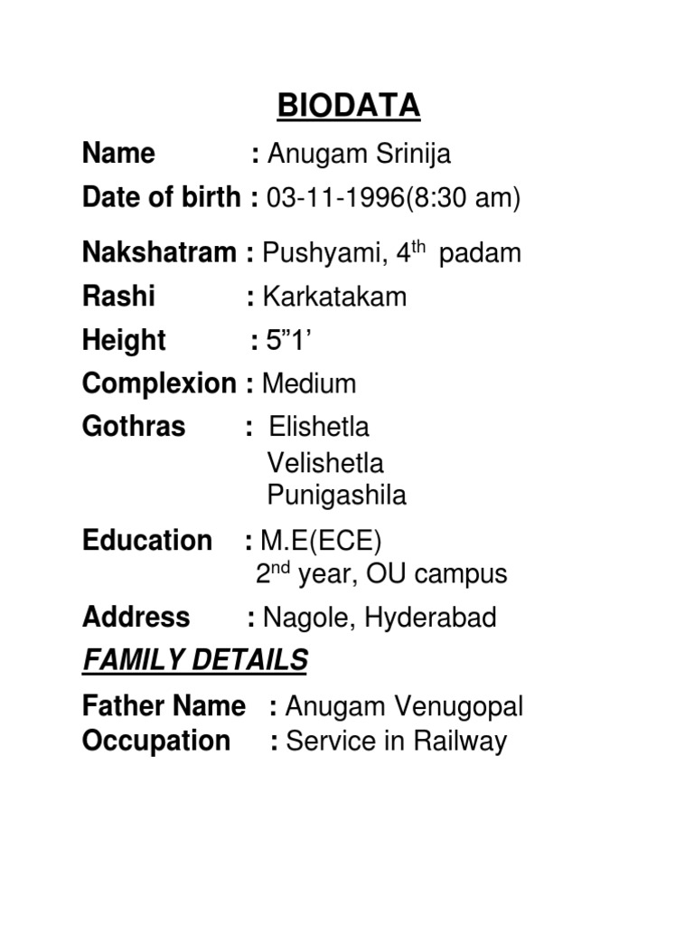 Srinija Biodata | PDF