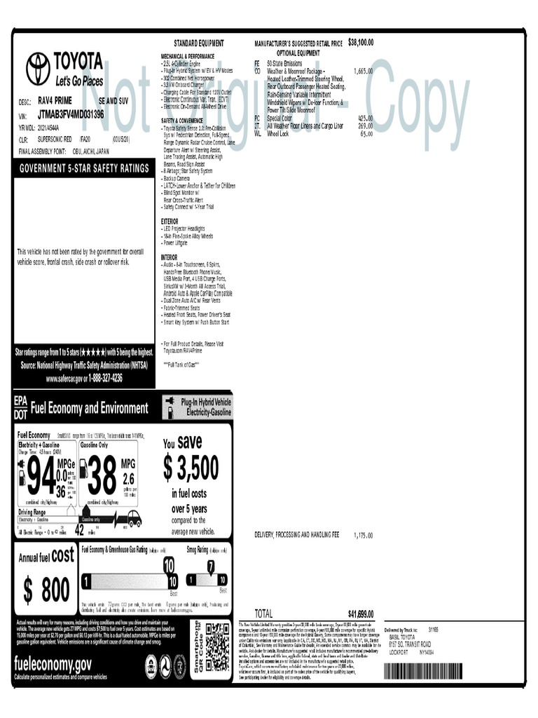 2021 Rav4 Se Sticker | PDF | Fuel Economy In Automobiles | Car