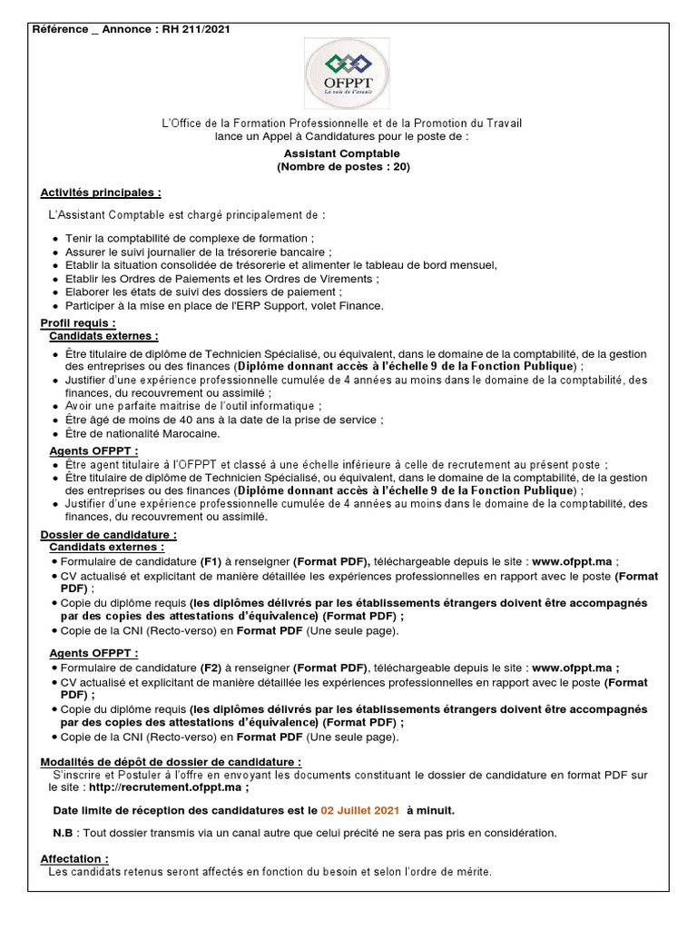 RH 211 2021 - Assistant Comptable | PDF