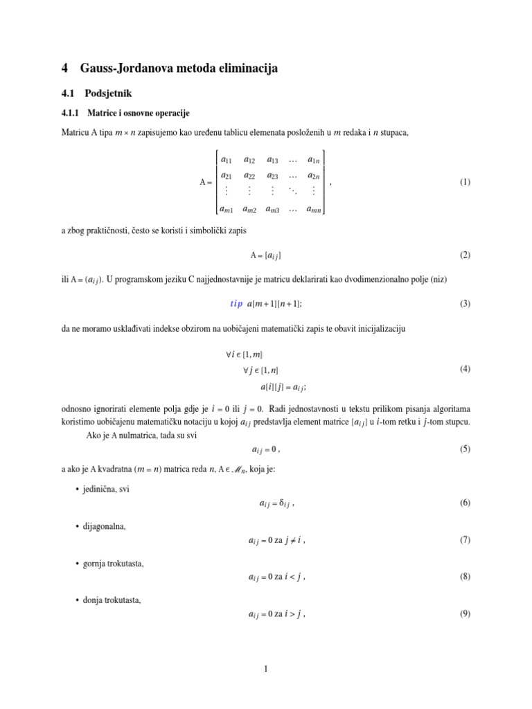 4 Gauss-Jordanova Metoda Eliminacija: 4.1 Podsjetnik | PDF