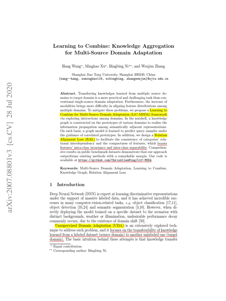 Learning To Combine: Knowledge Aggregation For Multi-Source Domain Adaptation | PDF ...