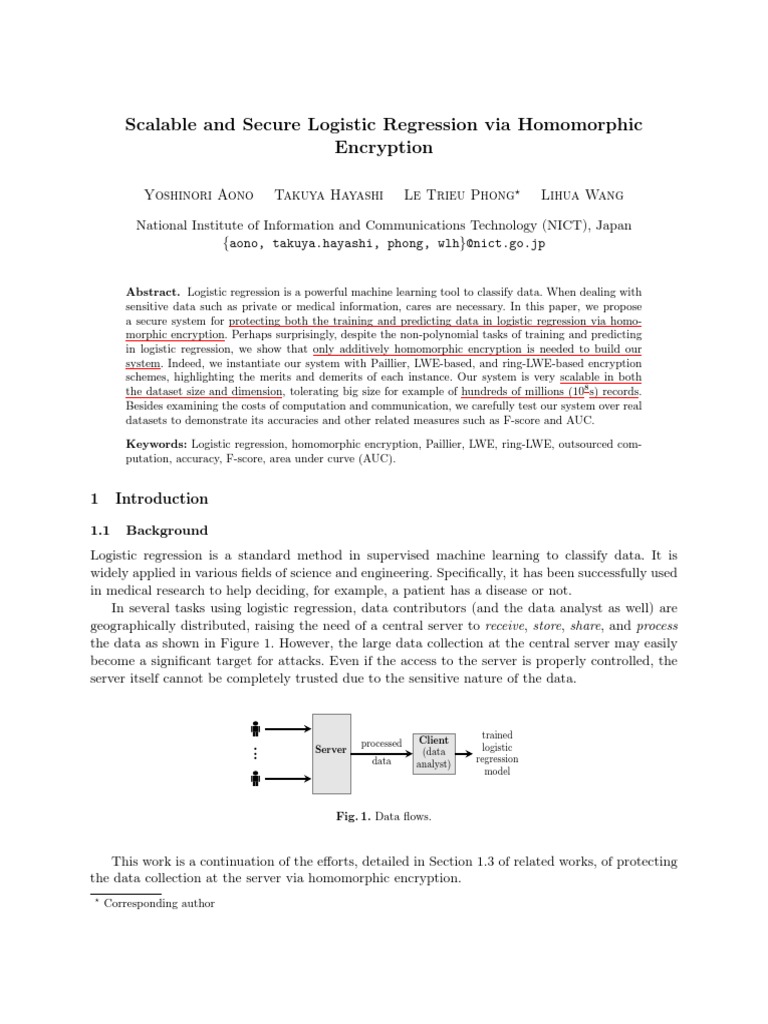 Scalable and Secure Logistic Regression Via Homomorphic Encryption | PDF | Encryption | Logistic ...