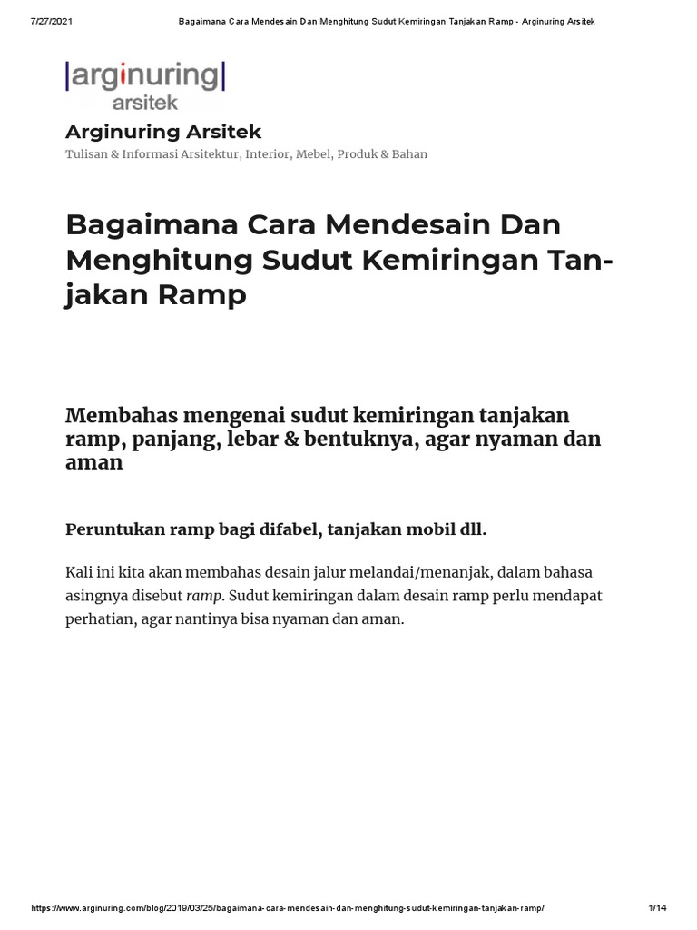 Bagaimana Cara Mendesain Dan Menghitung Sudut Kemiringan Tanjakan Ramp ...