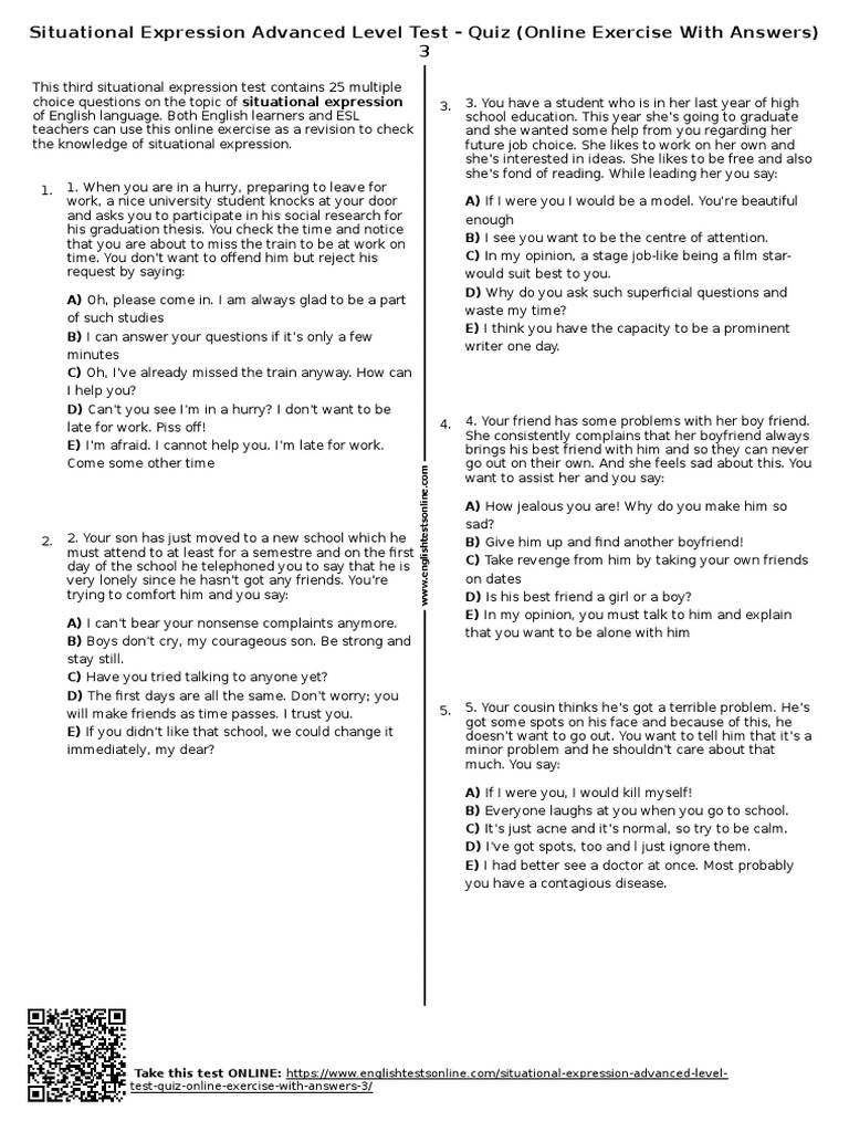 379 Situational Expression Advanced Level Test Quiz Online Exercise ...