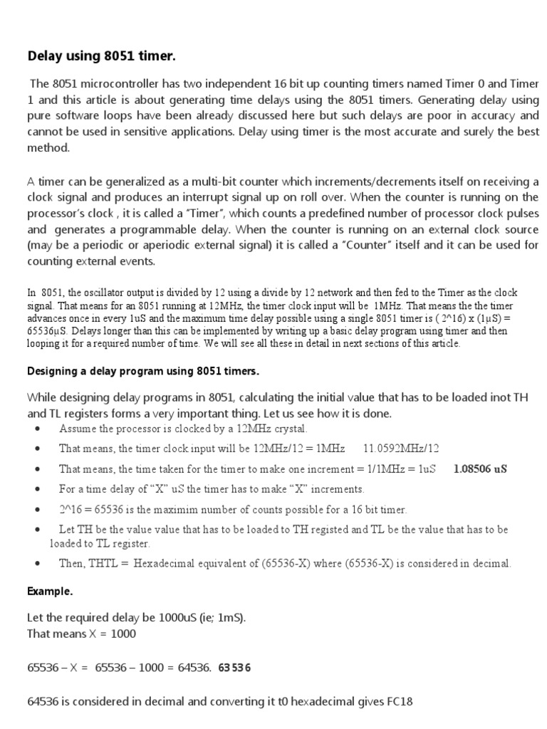 Generate Delays using 8051 Timers | PDF | Timer | Clock