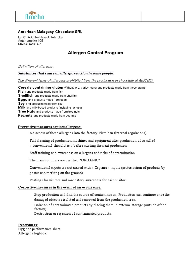 Allergen Control Program - English | PDF