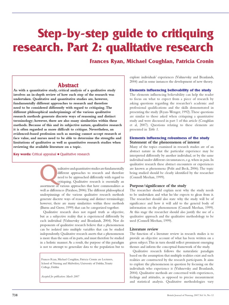 Step by Step Guide To Critiquing Research Part 2 | PDF | Qualitative ... Step by Step Guide To Critiquing Research Part 2 | PDF | Qualitative ...
