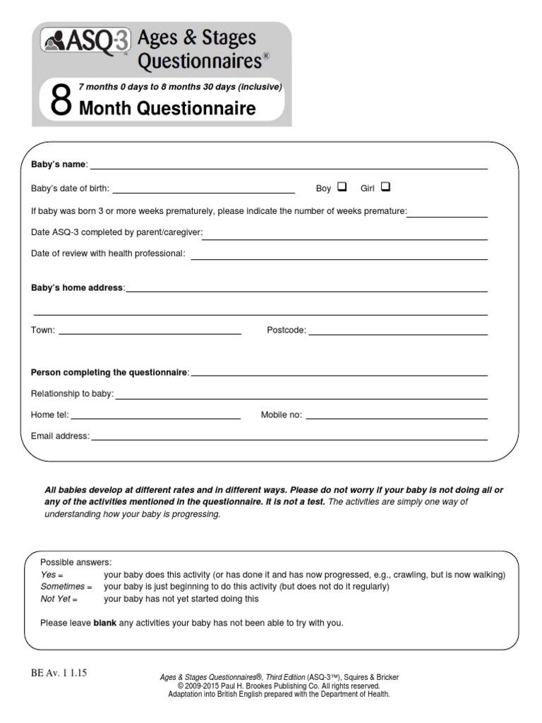 8 Month Questionnaire | PDF
