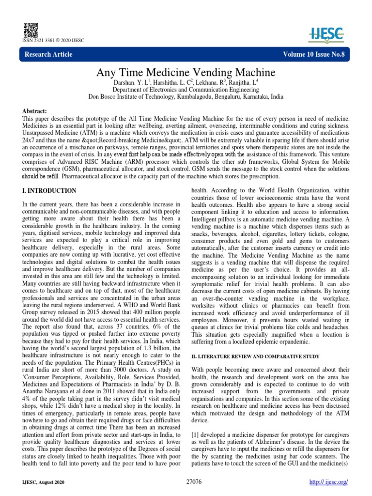 Any Time Medicine Vending Machine | PDF | Raspberry Pi | Medical ...