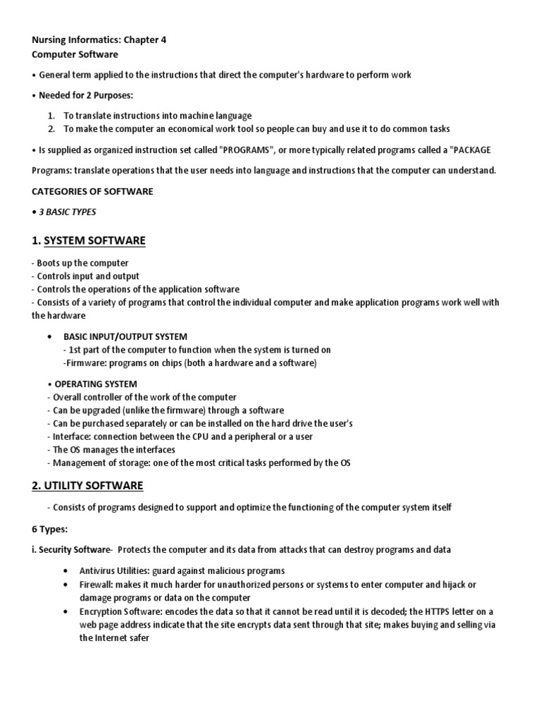 System Software: Nursing Informatics: Chapter 4 Computer Software | PDF ...
