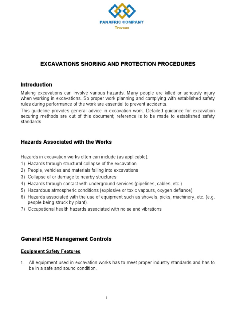 Excavation Shoring and Protection Procedure | PDF | Occupational Safety ...